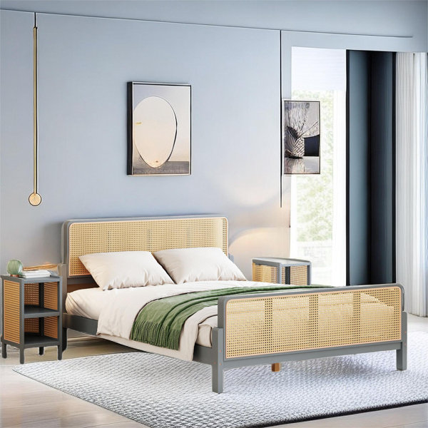 Bay Isle Home™ Alwin Rattan Bedroom Set Platform Bed and Two Nightstands | Wayfair